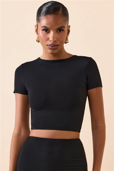 Cap Sleeve Crop Top In Black Oh Polly