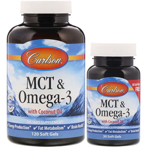 Carlson Labs, MCT & Omega-3, 120 + 30 Free Soft Gels - iHerb