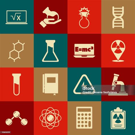 방사선 경고 문서 현미경 방사성 위치 테스트 튜브 및 플라스크 화학 공식 X 글리프 및 방정식 솔루션 아이콘의 사각형 루트를