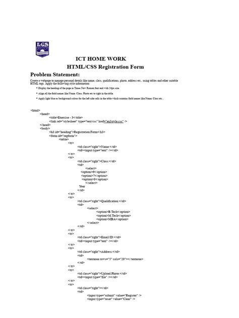 Ict Home Work Pdf Html Html Element