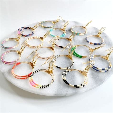Seed Bead Hoop Earrings Beaded Hoop Earrings Gold Beaded Boho