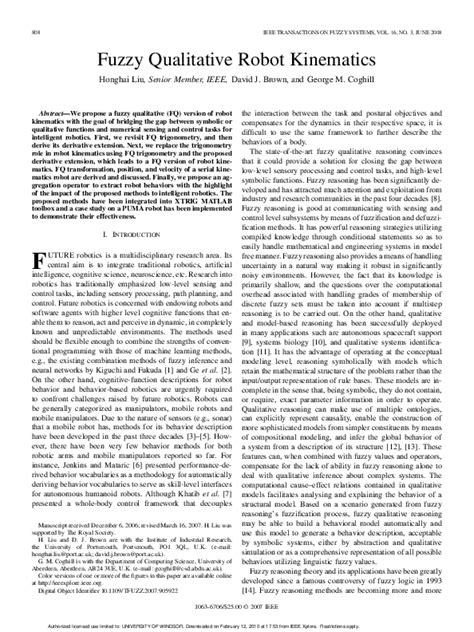 Pdf Fuzzy Qualitative Robot Kinematics