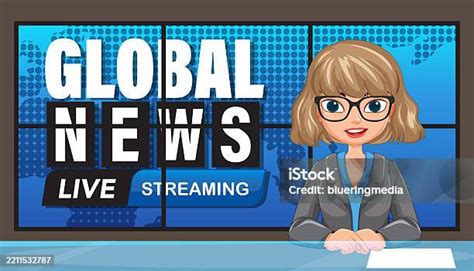 스튜디오 환경에서 뉴스 앵커의 벡터 일러스트레이션 대담한 색상과 미디어 사용을 위한 현대적인 디자인이 특징입니다 고객 참여에 대한 스톡 벡터 아트 및 기타 이미지 Istock