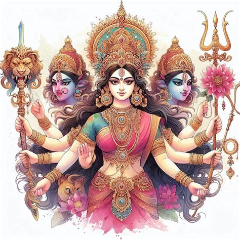 Goddess Durga Matha Watercolor Ai Generated Images Premium Ai