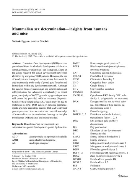Pdf Mammalian Sex Determination—insights From Humans And Mice