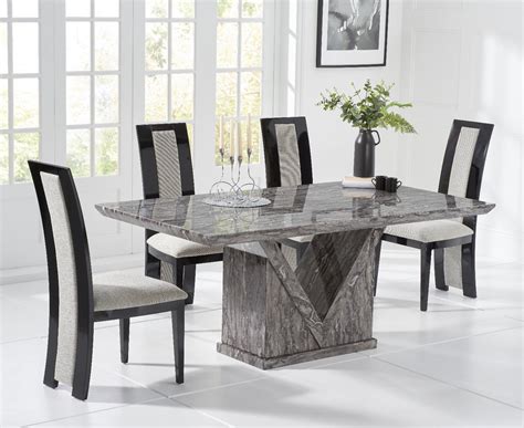 Milan 160cm Grey Marble Dining Table With Novara Chairs Oak Furniture