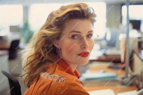 American Beautiful Woman Dressed In Business Clothes Of The 90s An