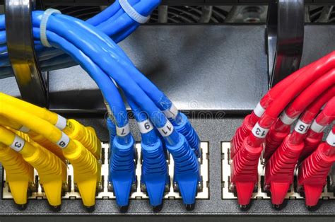 Colorful Ethernet Cables Connected To A Network Switch In A Data Center Stock Image Image Of