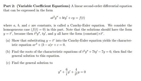 Solved Part 2 Variable Coefficient Equations A Linear