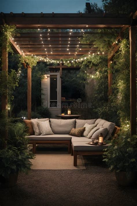 A Pergola Surrounded By Greenery Gravel On The Ground Simple Patio