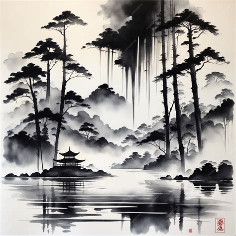Premium Photo Japanese Ink Art Drip Art Oriental Culture Ink Wash