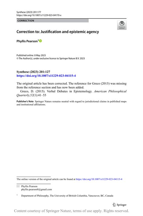 Correction To Justification And Epistemic Agency