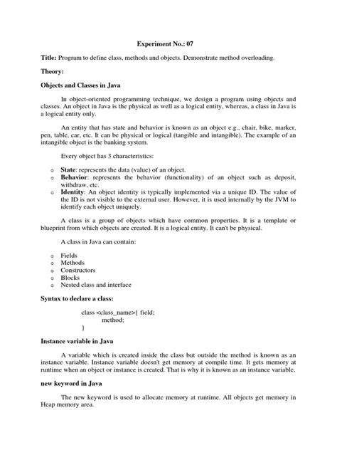 Experiment 7 Pdf Method Computer Programming Class Computer