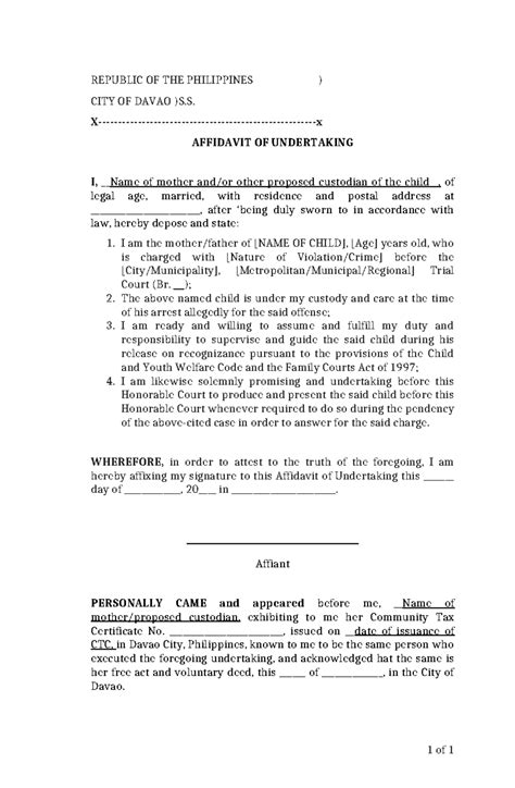 Undertaking Recognizance Affidavit Of Republic Of The Philippines