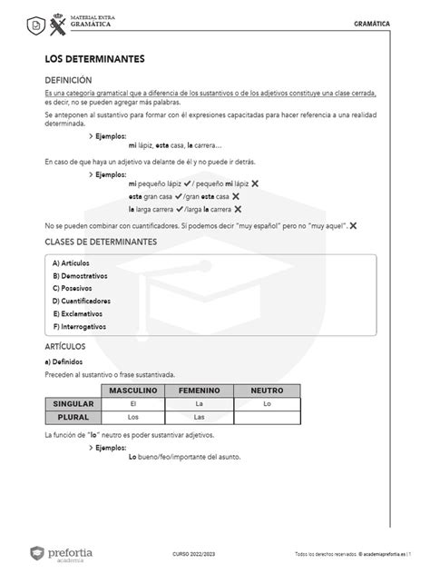 Gramatica Determinantes Pdf Adjetivo Sustantivo