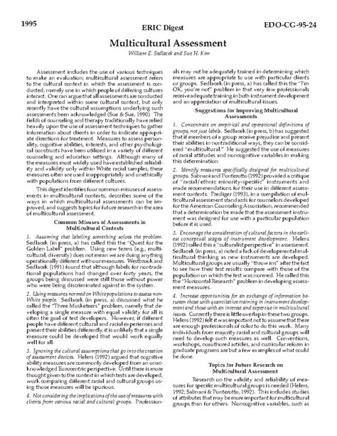 Multicultural Assessment 1995 Edo Cg 95 Multicultural Assessment William E Sedlacek And Sue