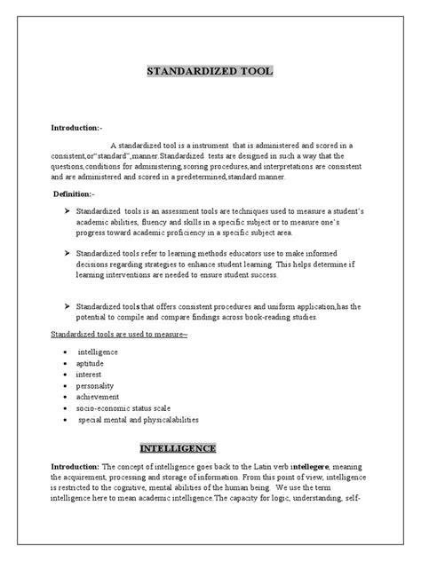 Standardized Tool Intelligence Test Pdf Intelligence Intelligence