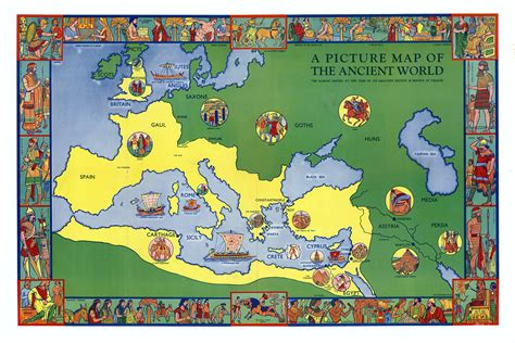 Pictorial Map Of The Ancient World Illustrated Historical Map Showing