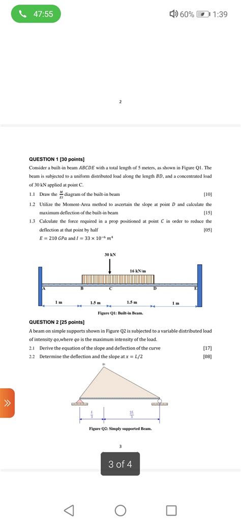 Solved Question 1 30 Points Consider A Built In Beam Abcde