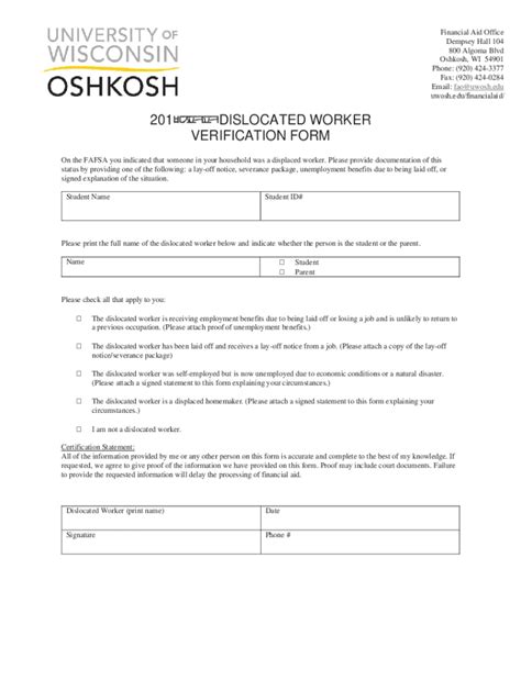 Fillable Online 201 Dislocated Worker Verification Form Fax Email Print