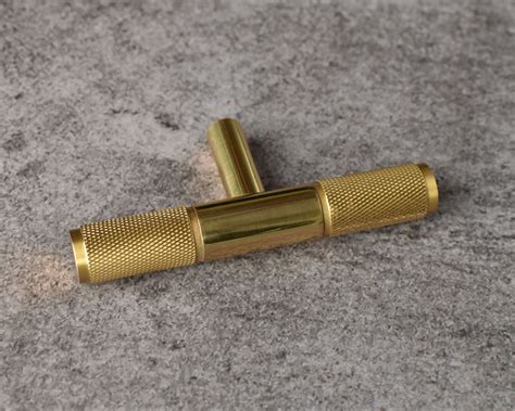 Cleopatra T Bar Solid Brass Knurled Cabinet Drawer Knob Pull Spruce And Pop