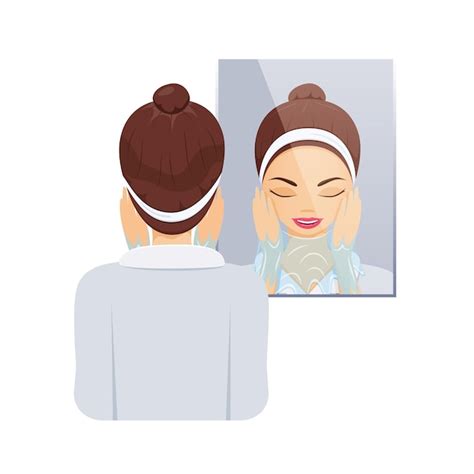 Premium Vector Girl Washed Off Daily Makeup Near Mirror On Face