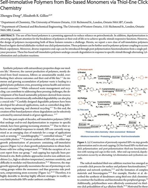 Self Immolative Polymers From Bio Based Monomers Via Thiol−ene Click
