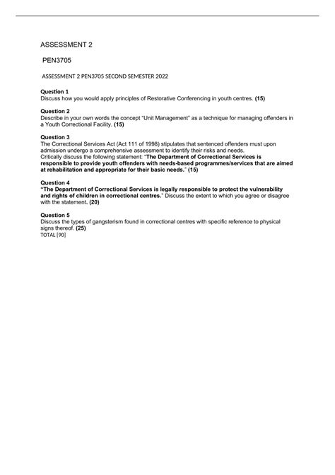 Pen3705 Assignment 2 Questions And Answers Completed Unisa Assignment With Correct