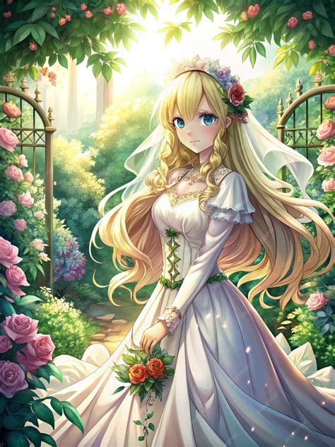 Beautiful Anime Girl In A Wedding Dress Illustration Premium Ai