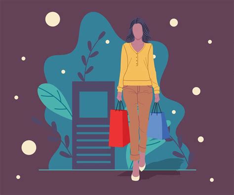 Woman With Shopping Bags Walking Outside A Shop 59345366 Vector Art At