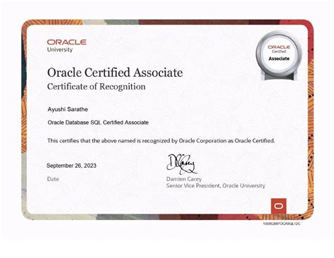 Certified Oracle Sql Professional Ayushi Sarathe