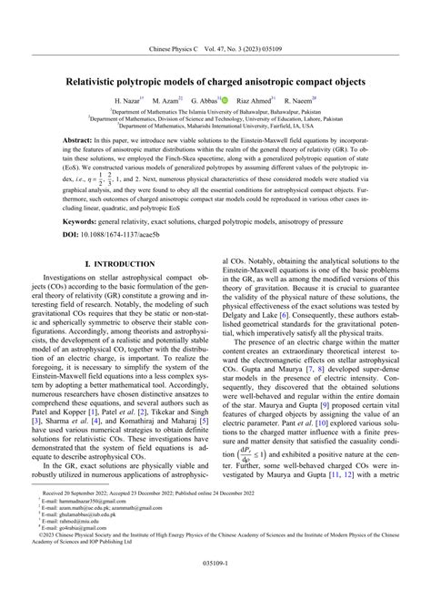 Pdf Relativistic Polytropic Models Of Charged Anisotropic Compact Objects