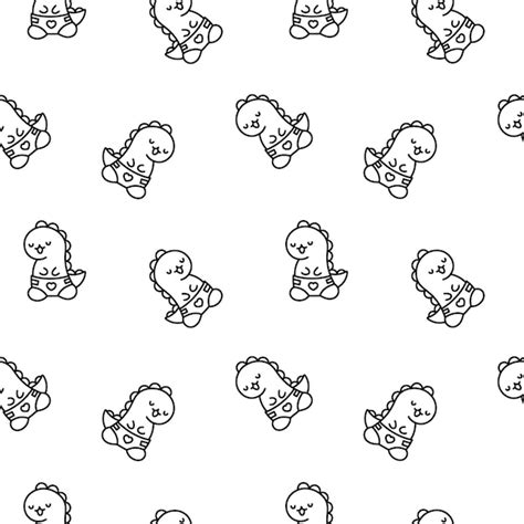 Premium Vector Cute Dinosaur Seamless Pattern Coloring Page