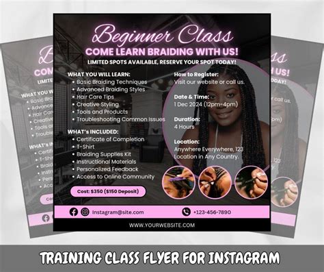 Editable Instagram Braiding Class Flyer Template Canva Hair Training Workshop Post And Story