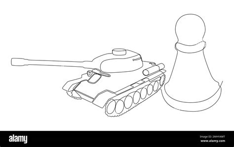 One Continuous Line Of Chess Pawn With Armored Tank Thin Line Illustration Vector Concept