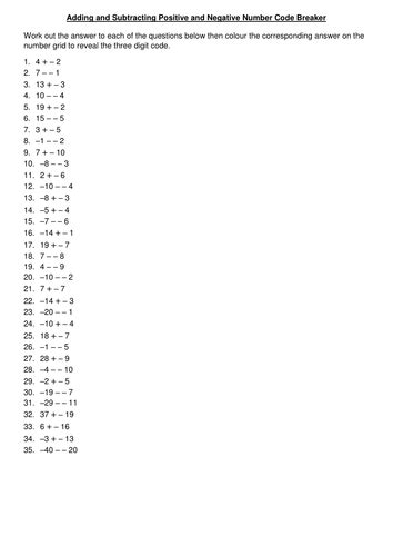 Adding And Subtracting Positive And Negative Numbers By Mariomonte40