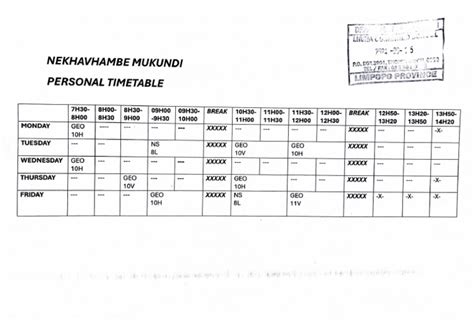 Personal Timetable Pdf