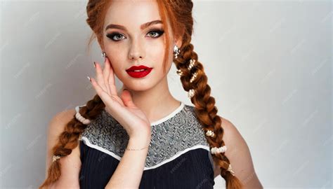 Premium Photo Young Beautiful White Redhead Young Girl With Braids