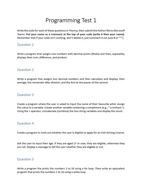 Introduction To Programming Test Pdf