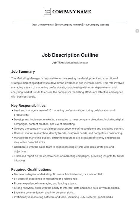 Free Job Description Outline Template To Edit Online