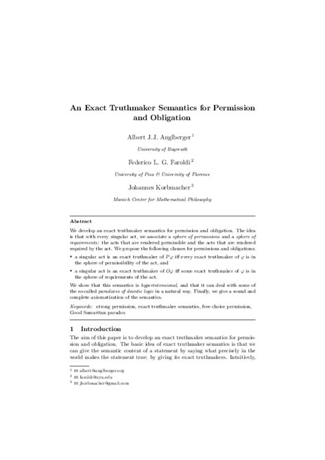 Pdf An Exact Truthmaker Semantics For Explicit Permission And Obligation