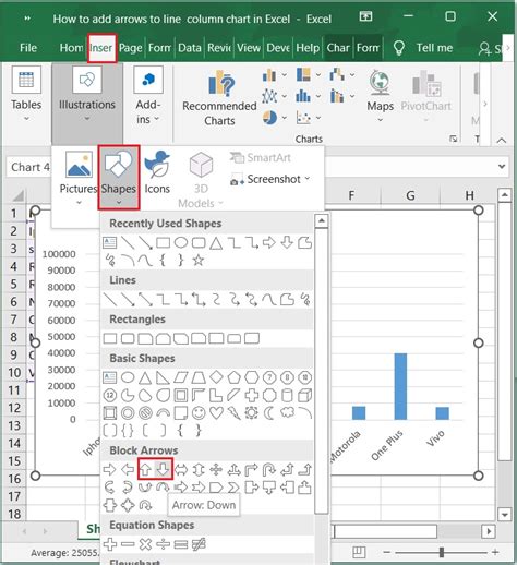 How To Add Arrows To Line Column Chart In Excel