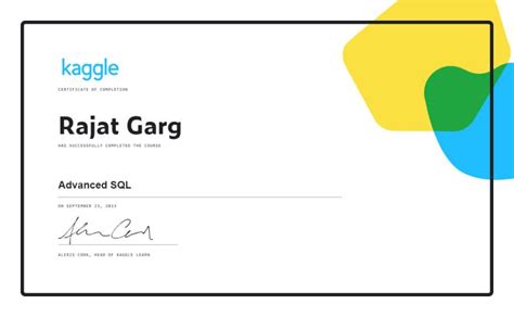 completed advanced sql course on kaggle rajat garg posted on the