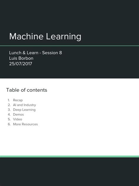 Machine Learning Lunch And Learn Insights Pdf Deep Learning Artificial Neural Network