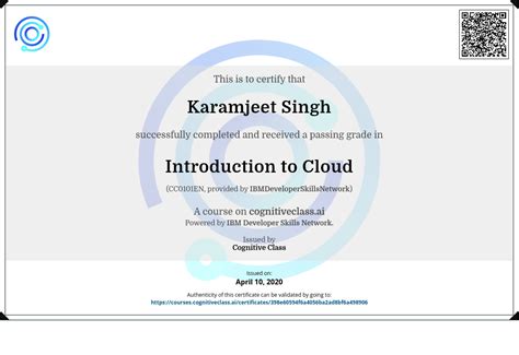 Ibmdeveloperskillsnetwork Cc0101en Certificate Cognitive Class