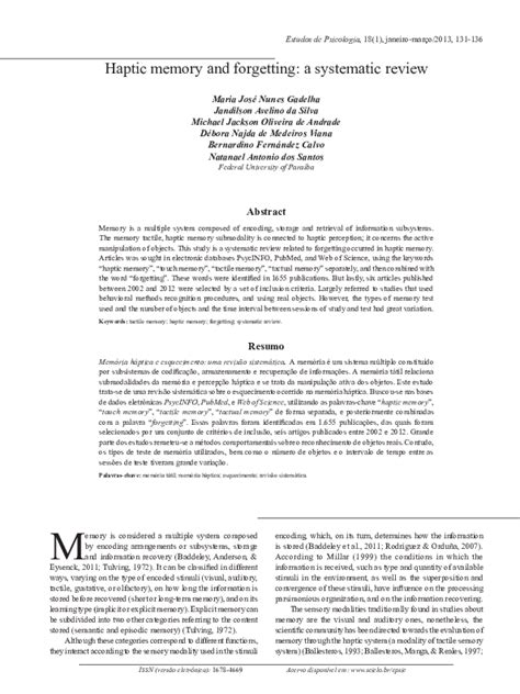 Pdf Haptic Memory And Forgetting A Systematic Review