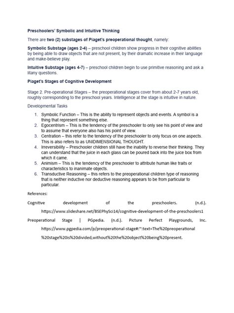 Preschoolers Symbolic And Intuitive Thinking Pdf