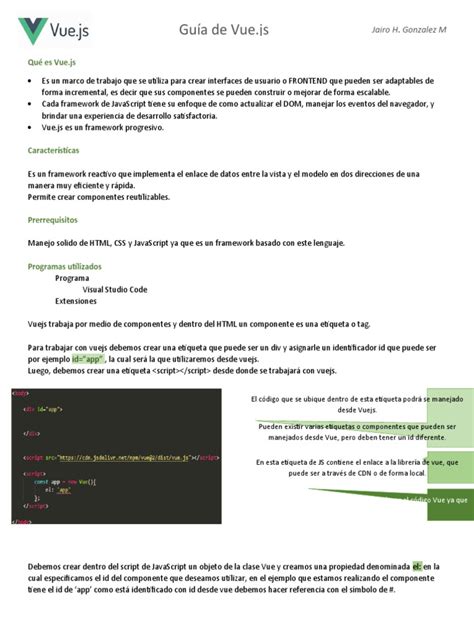 guía de vue pdf script java marco de software