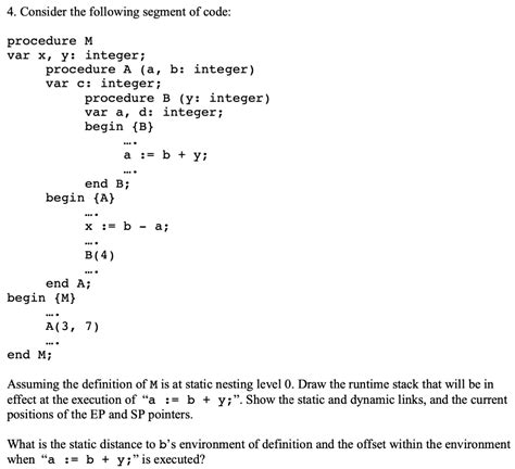 4 Consider The Following Segment Of Code Procedure