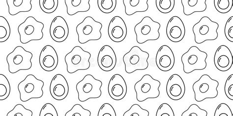 Outline Fried And Hard Boiled Eggs With Yolk Seamless Pattern Culinary